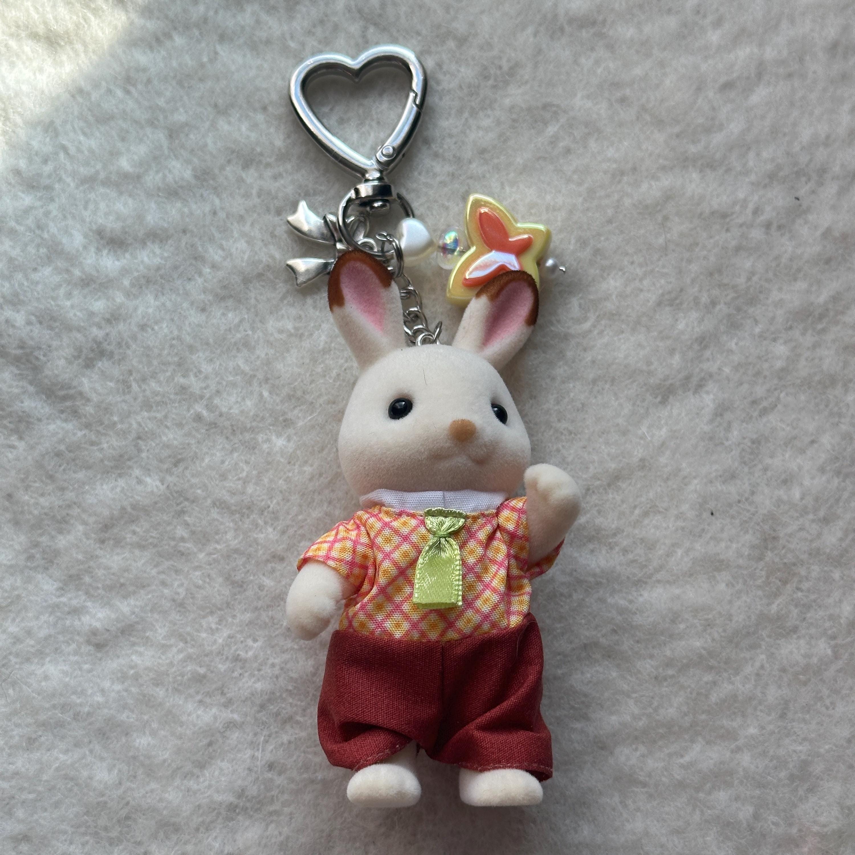 Calico Critter Keychain: Chocolate Rabbit Family Beaded Bag Charm - Etsy