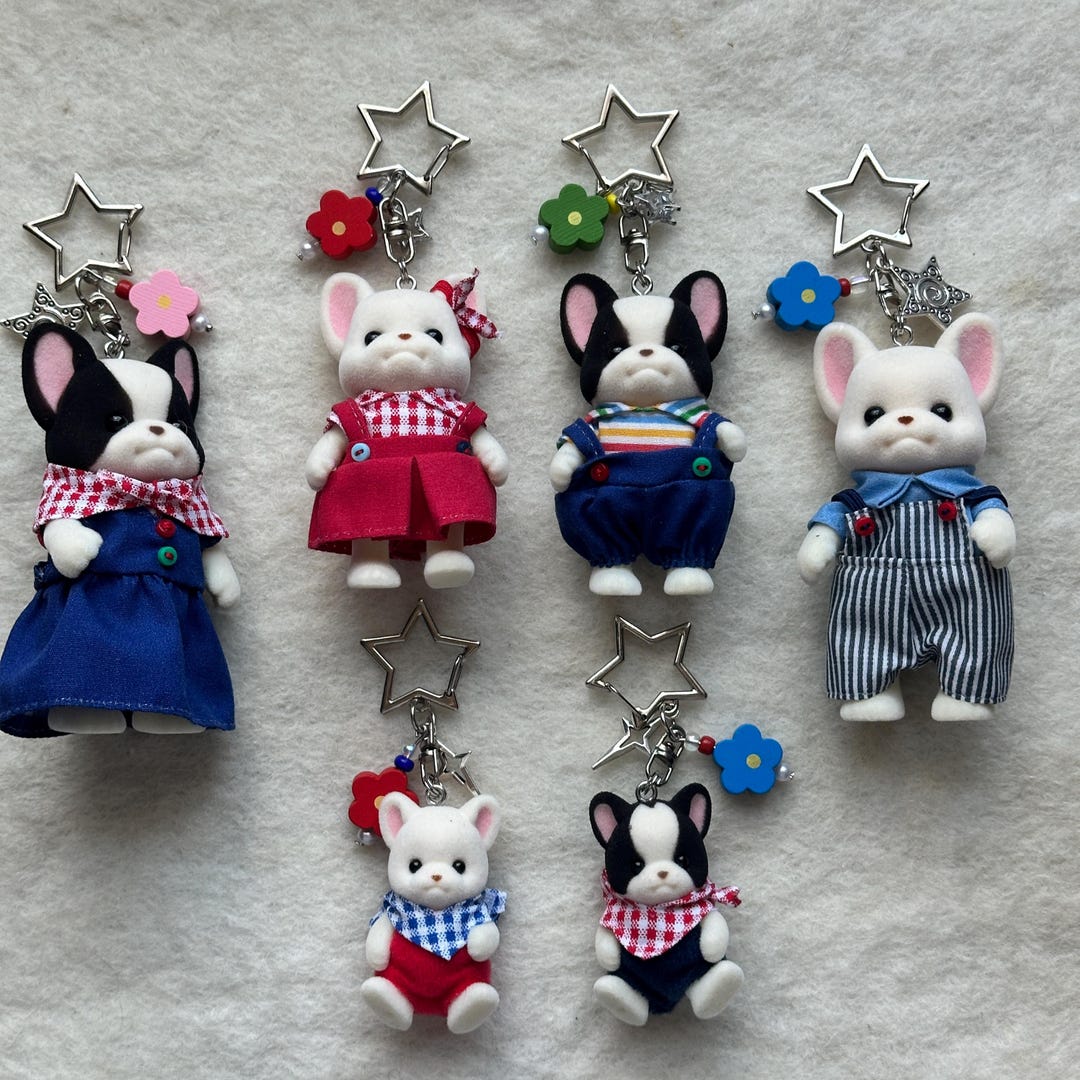 Calico Critter French Bulldog Family Keychain | Kawaii Beaded Bag Charm ...