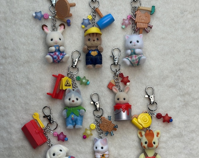 Calico Critter Keychain: Chocolate Rabbit Anniversary Beaded Charm - Etsy