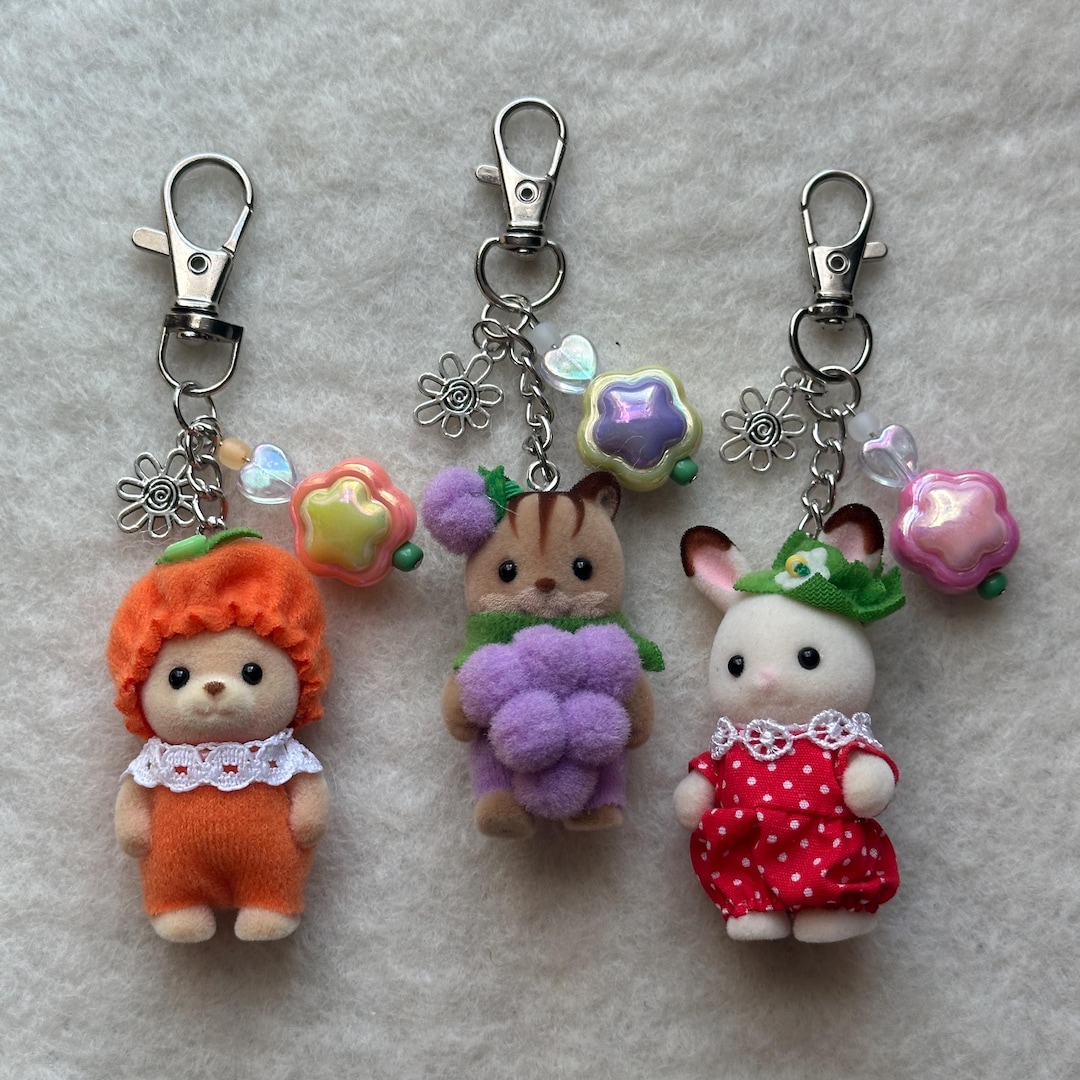 Calico Critter Keychain: Baby Trio Fruits Beaded Charm - Etsy