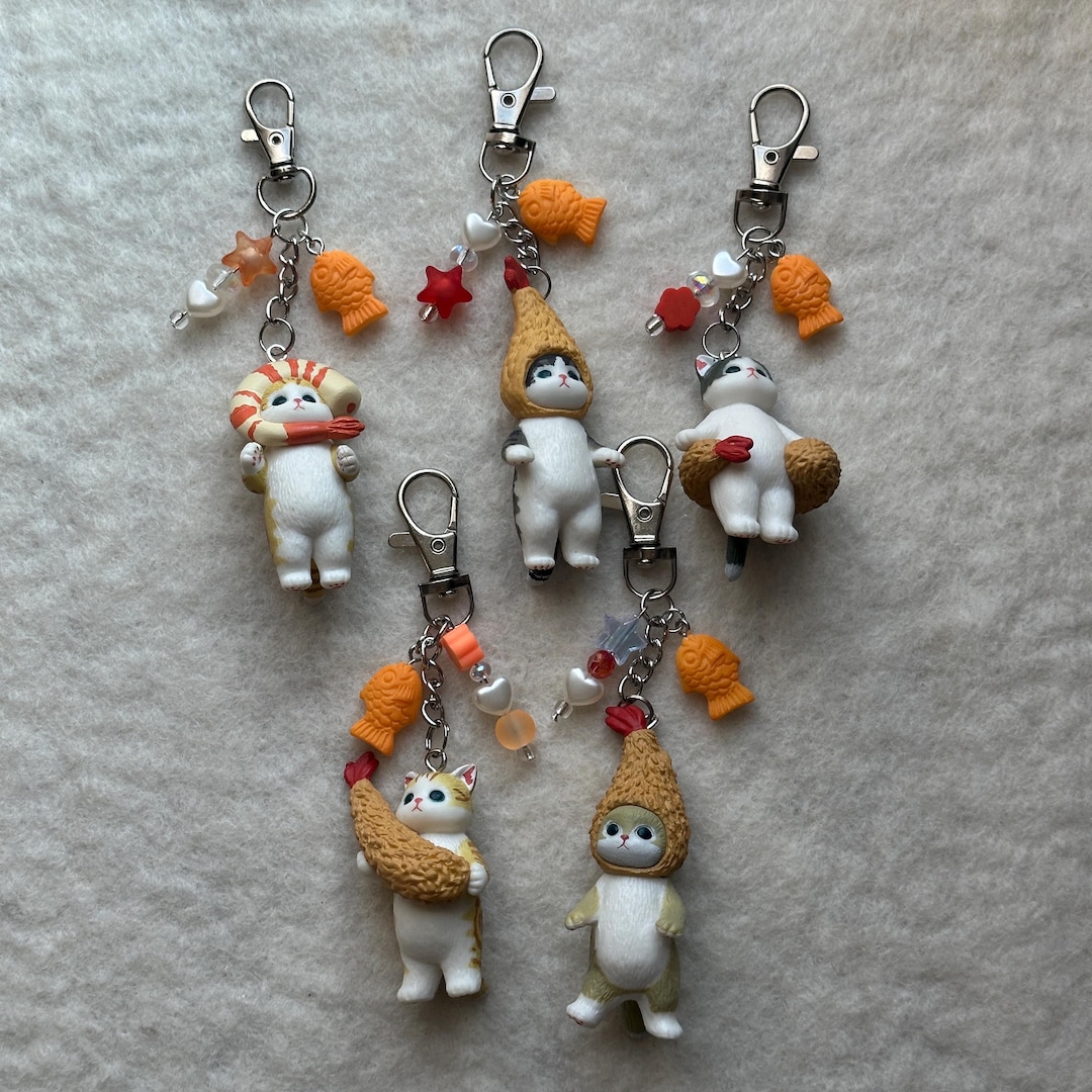 Mofusand Cat Keychain: Kawaii Shrimp Series Beaded Bag Charm - Etsy