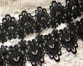 black Cotton Lace Trim black guipure lace trim crochet lace | Etsy