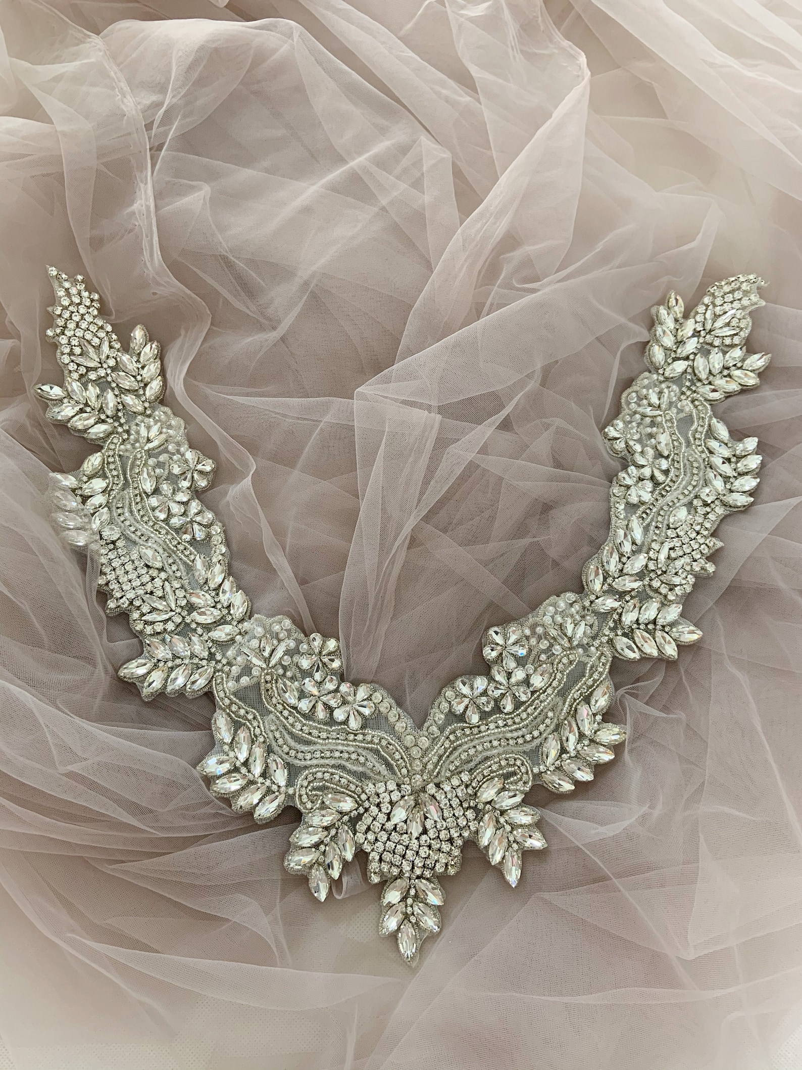 Rhinestone bridal V neckline applique for bridal dress | Etsy
