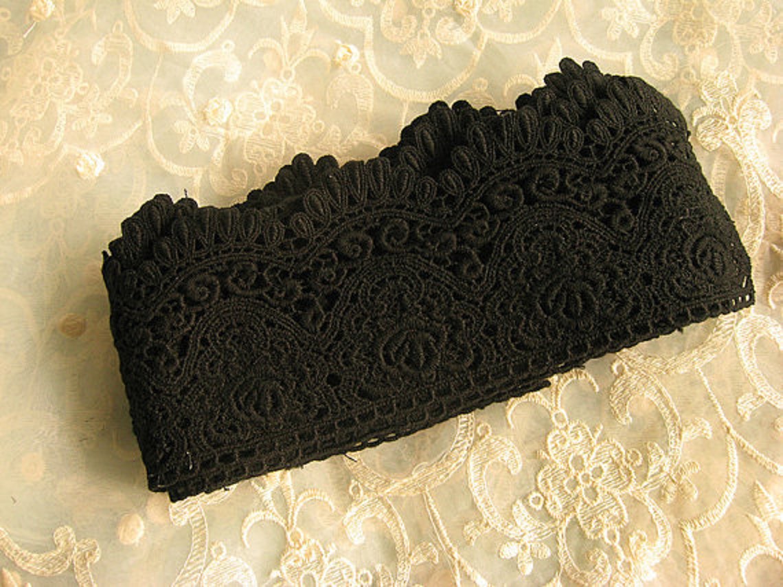 Black Cotton Lace Trim, Black Scallop Lace Trim, Cotton Guipure Lace ...