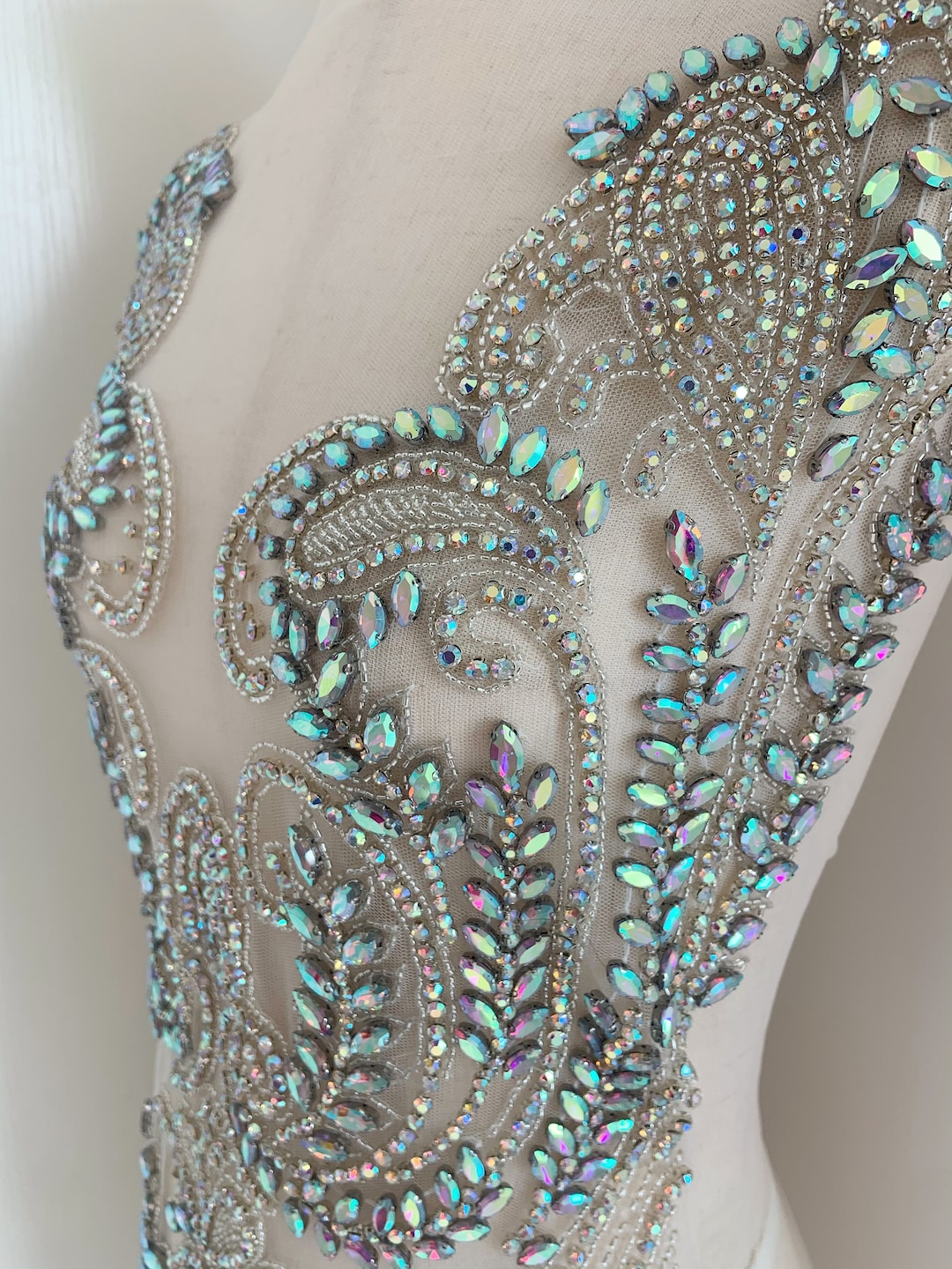 Large Ab Applique Patch for Dress , Front Rhinestones Appliqué, Vintage ...