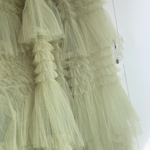 Olive Green Ruffled Fabric, Ruffle Fabric for Cake Dress, Bridal Dress ...