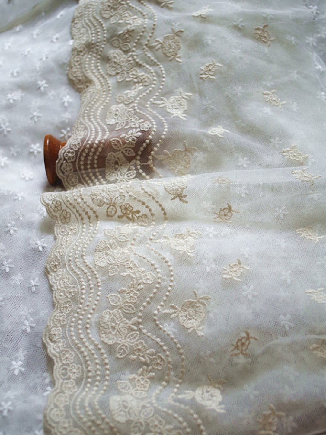 Cream Lace Trim , Vintage Style Lace Trim , Cotton Embroidered Mesh ...