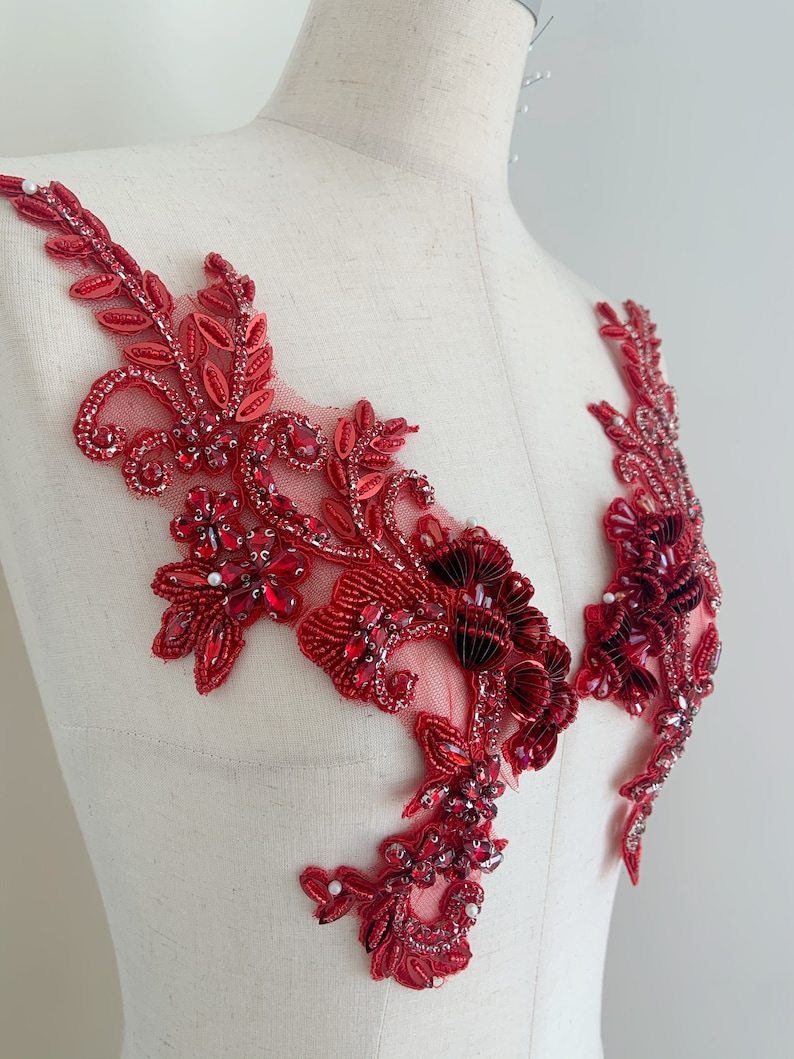 Red Rhinestone Applique With 3d Florals for Couture Dress - Etsy