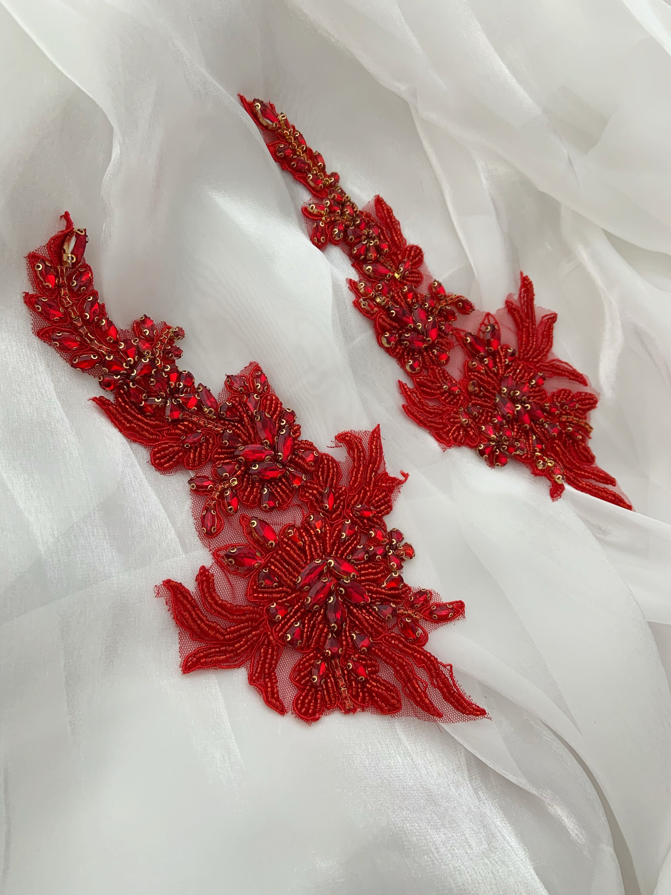 One Pair Red Rhinestone Applique With Florals Motif for - Etsy UK