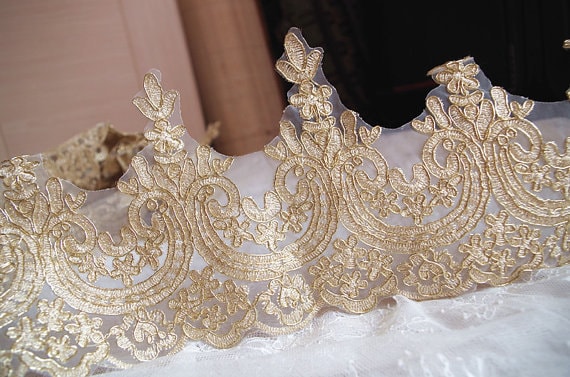 Gold Lace Trim Gold Alencon Lace Trimscalloped Lace in Gold - Etsy