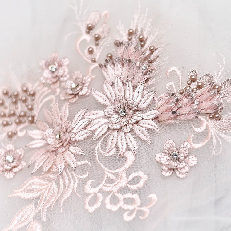 Light Pink Lace Applique Heavy Bead Lace Applique 3D Lace - Etsy