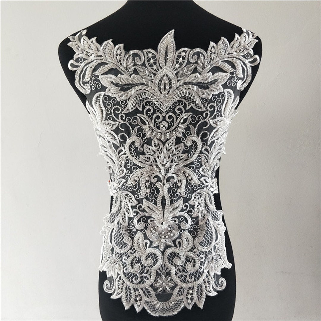 Large Bead Lace Applique, Heavy Embroidered Bodice Lace Applique ...