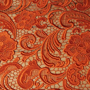 Orange Guipure Lace Fabric, Venise Lace Fabric With Classical Floral ...