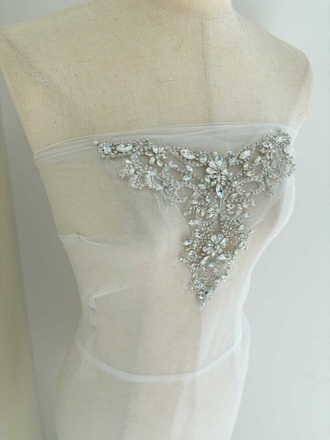 Silver Rhinestone Neckline Applique for Dress, Rhinestone Sweet Heart ...