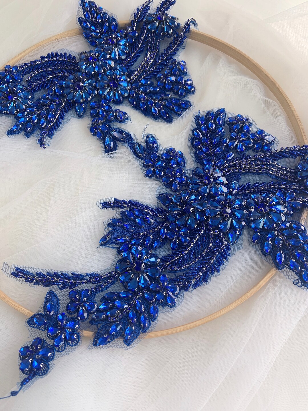 Royal Blue Rhinestone Bead Applique, Heavy Bead Handmade Rhinestone ...