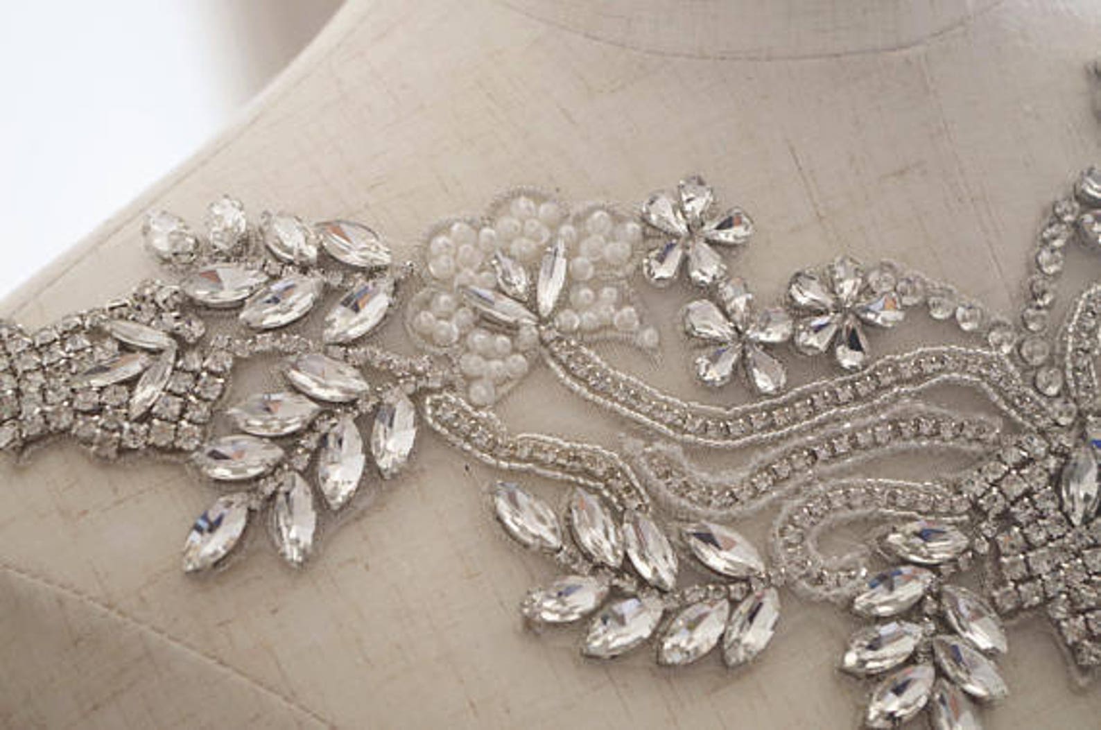 Bridal Neckline Applique for Bridal Dress Rhinestone Bead - Etsy