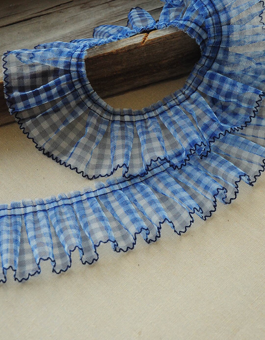 5 Yards Blue Ruffled Trim With Checks, Fill Trim With Checks - Etsy