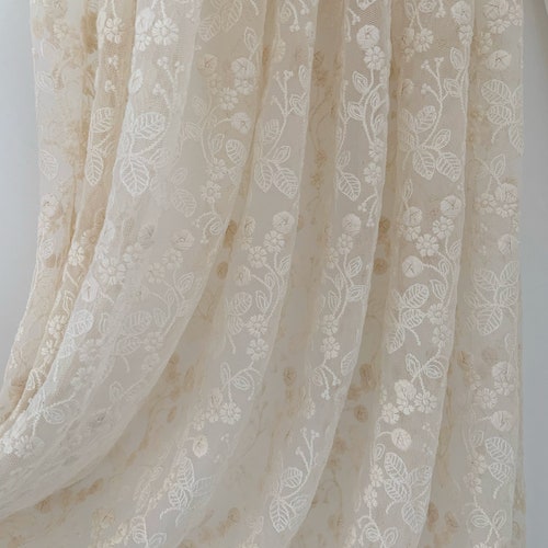 Beige Embroidered Mesh Lace Fabric by the Yard - Etsy
