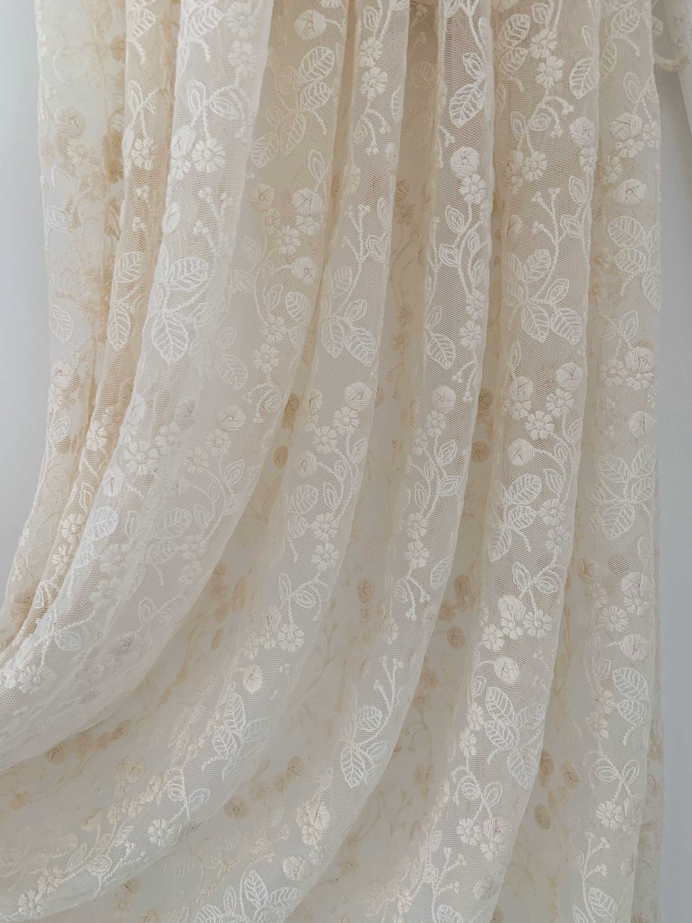Beige Embroidered Mesh Lace Fabric by the Yard - Etsy