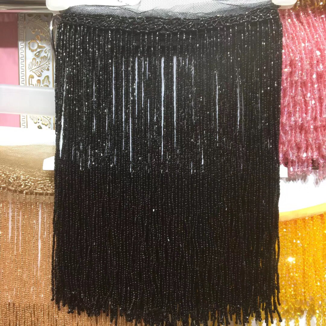 2 Yards Black Heavy Bead Fringe Trim for Haute Couture, Seed Bead ...