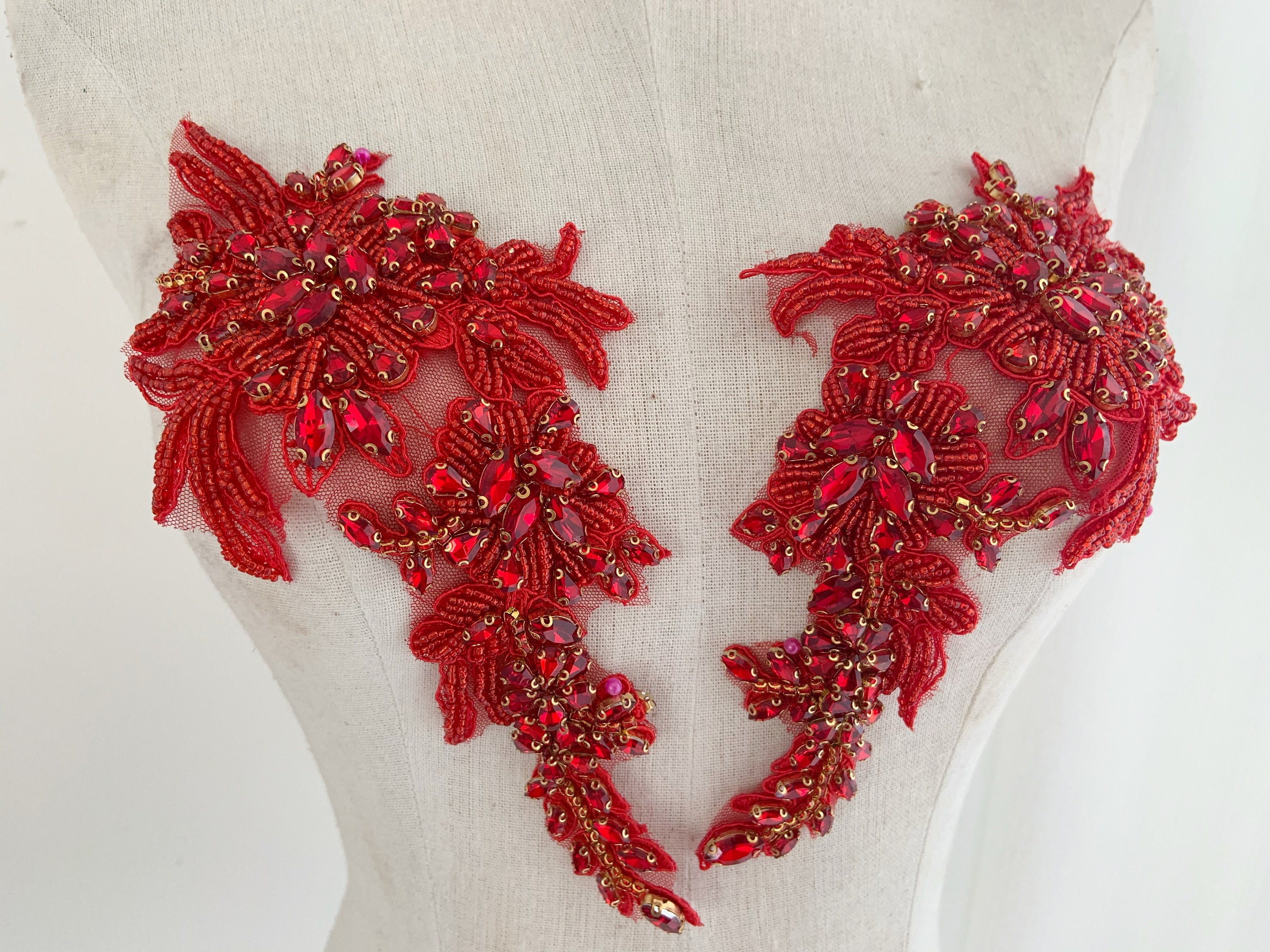One Pair Red Rhinestone Applique With Florals Motif for - Etsy UK