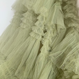 Olive Green Ruffled Fabric, Ruffle Fabric for Cake Dress, Bridal Dress ...