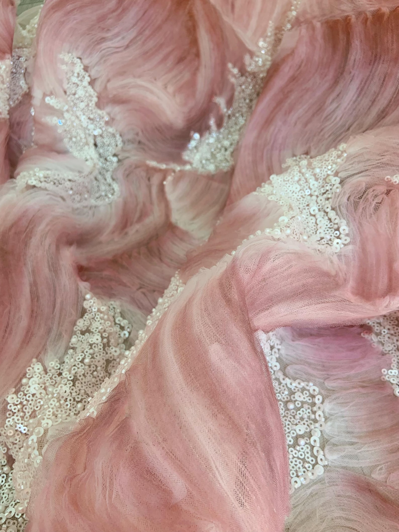 Salmon 3d Coiled Embroidery Fabric for Dress, 3d Floral Embroidery ...