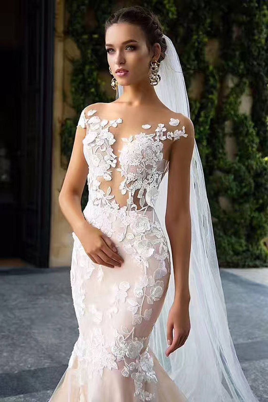 Ivory Lace Applique, Embroidered Bodice Lace Applique, 3D Lace Bodice ...
