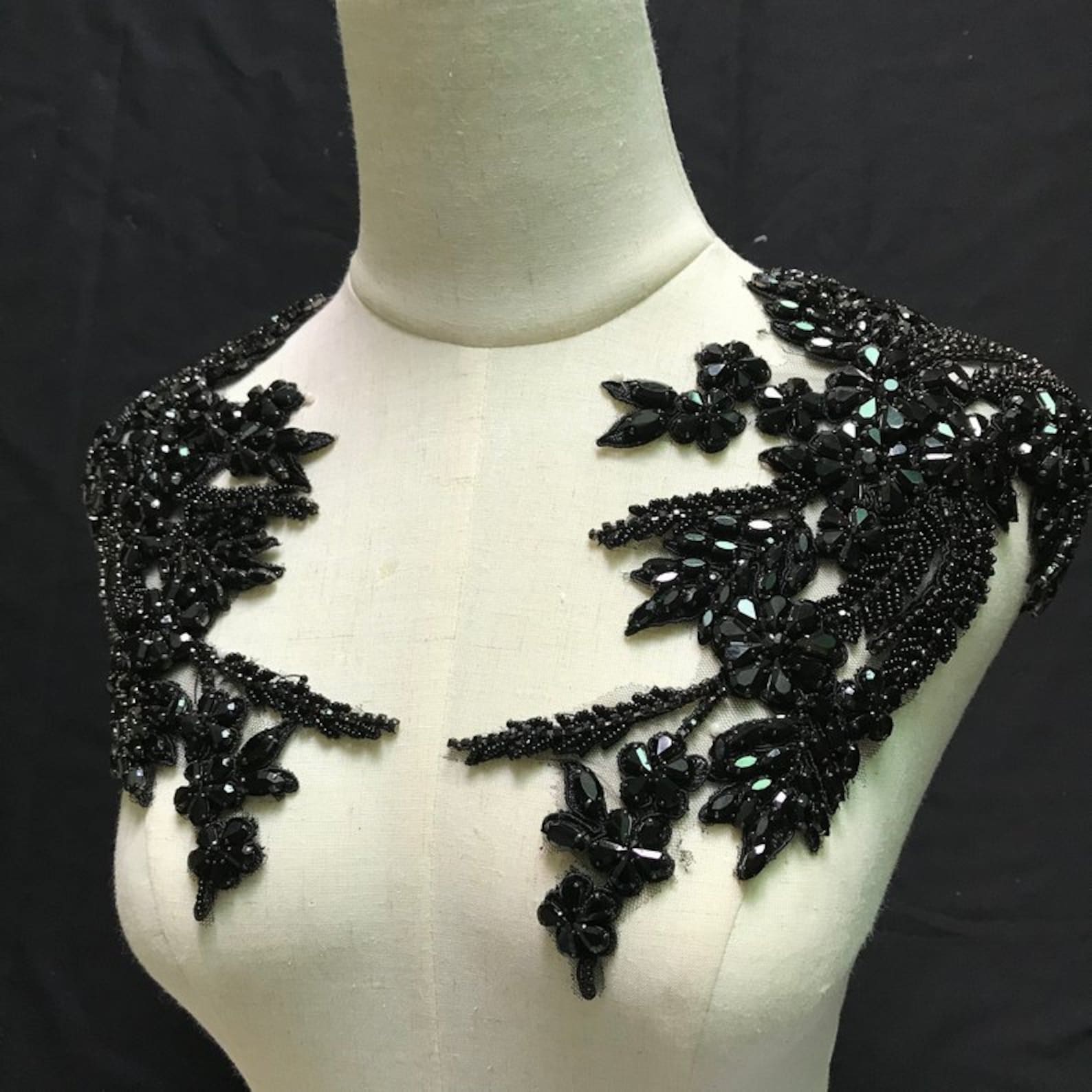 Black Rhinestone Bead Applique Heavy Bead Handmade Rhinestone - Etsy