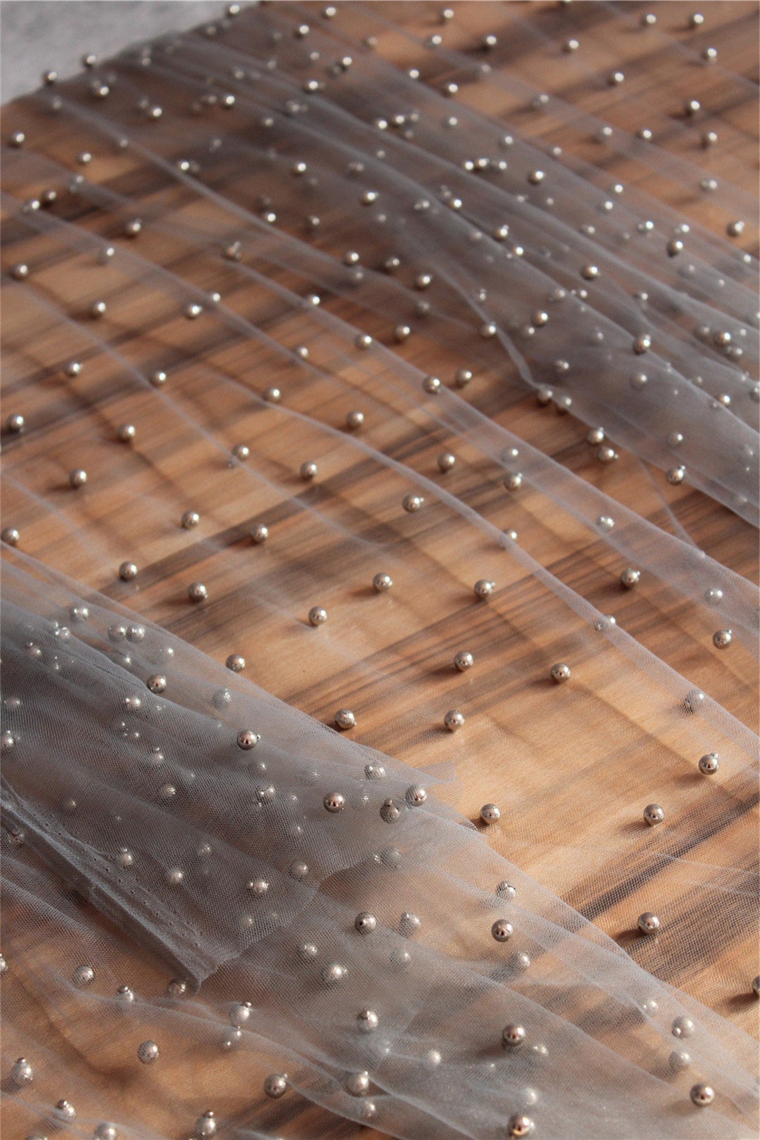 3yards Grey Tulle Fabric With Silver Pearls - Etsy