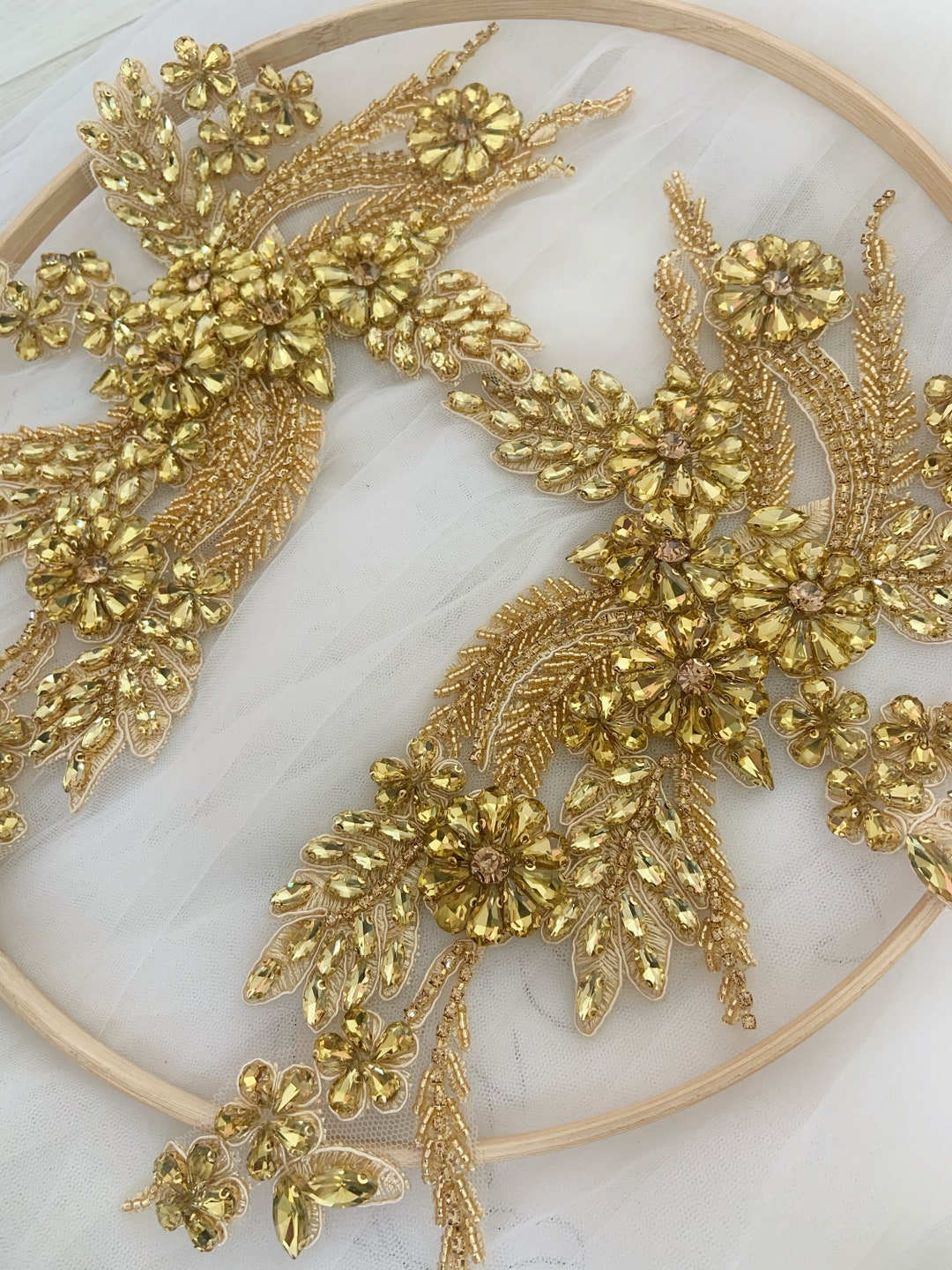 Gold Rhinestone Applique, Handmade Rhinestone Applique for Couture ...