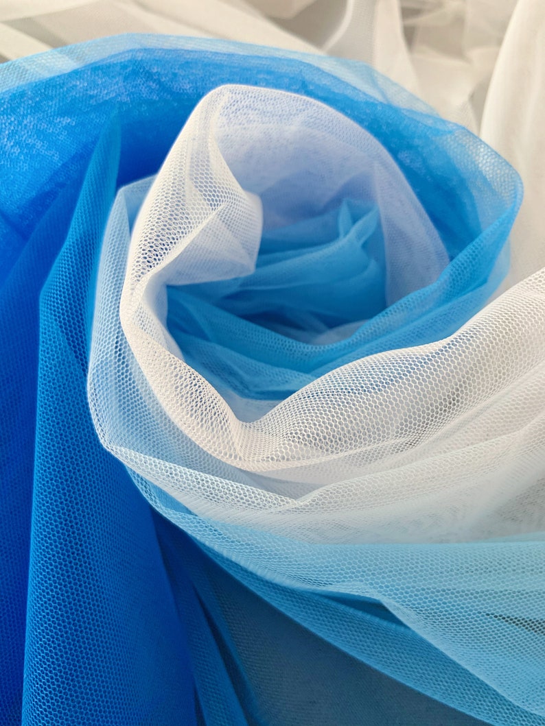 Dip Dye Style Tulle Fabric With Ombré Colors, Blue to White Gradient ...