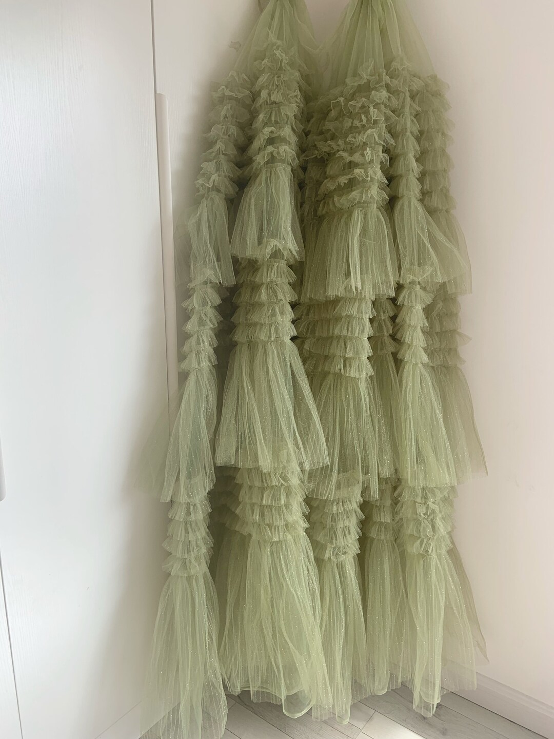 Olive Green Ruffled Fabric, Ruffle Fabric for Cake Dress, Bridal Dress ...