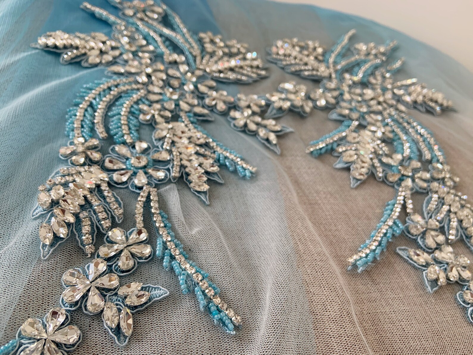 Light Blue Rhinestone Bead Applique Heavy Bead Handmade - Etsy