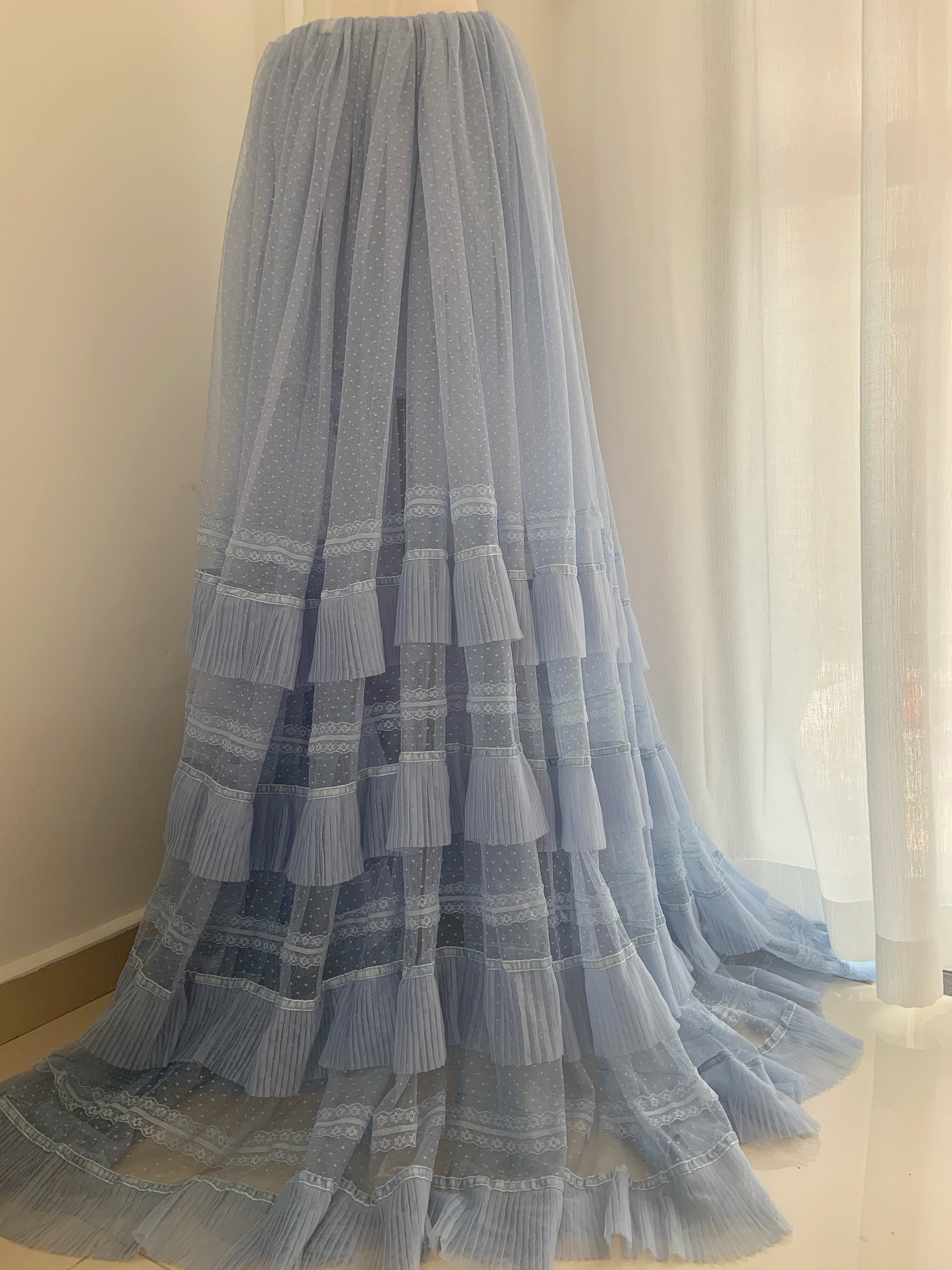 Pale blue ruffled Tulle fabric ruffle fabric for cake dress | Etsy