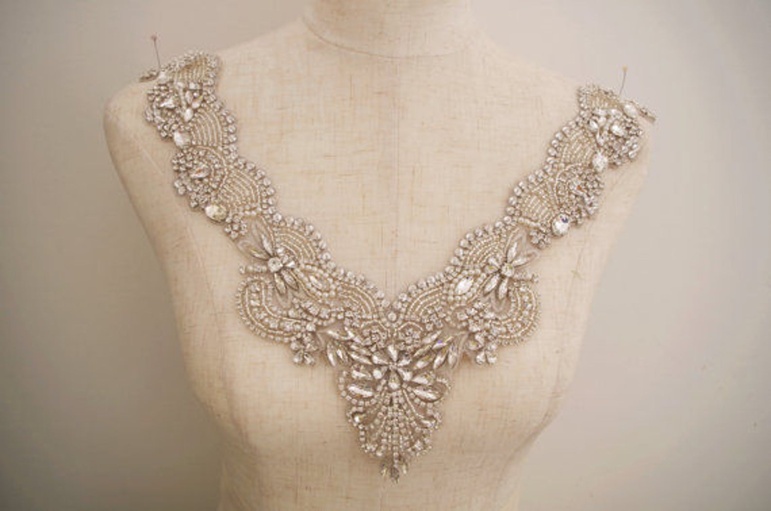 Rhinestone Bridal Neckline Applique for Bridal Dress, Rhinestone Bead ...