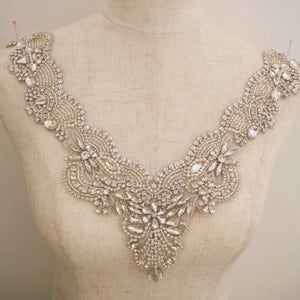 Rhinestone Bridal Neckline Applique for Bridal Dress, Rhinestone Bead ...