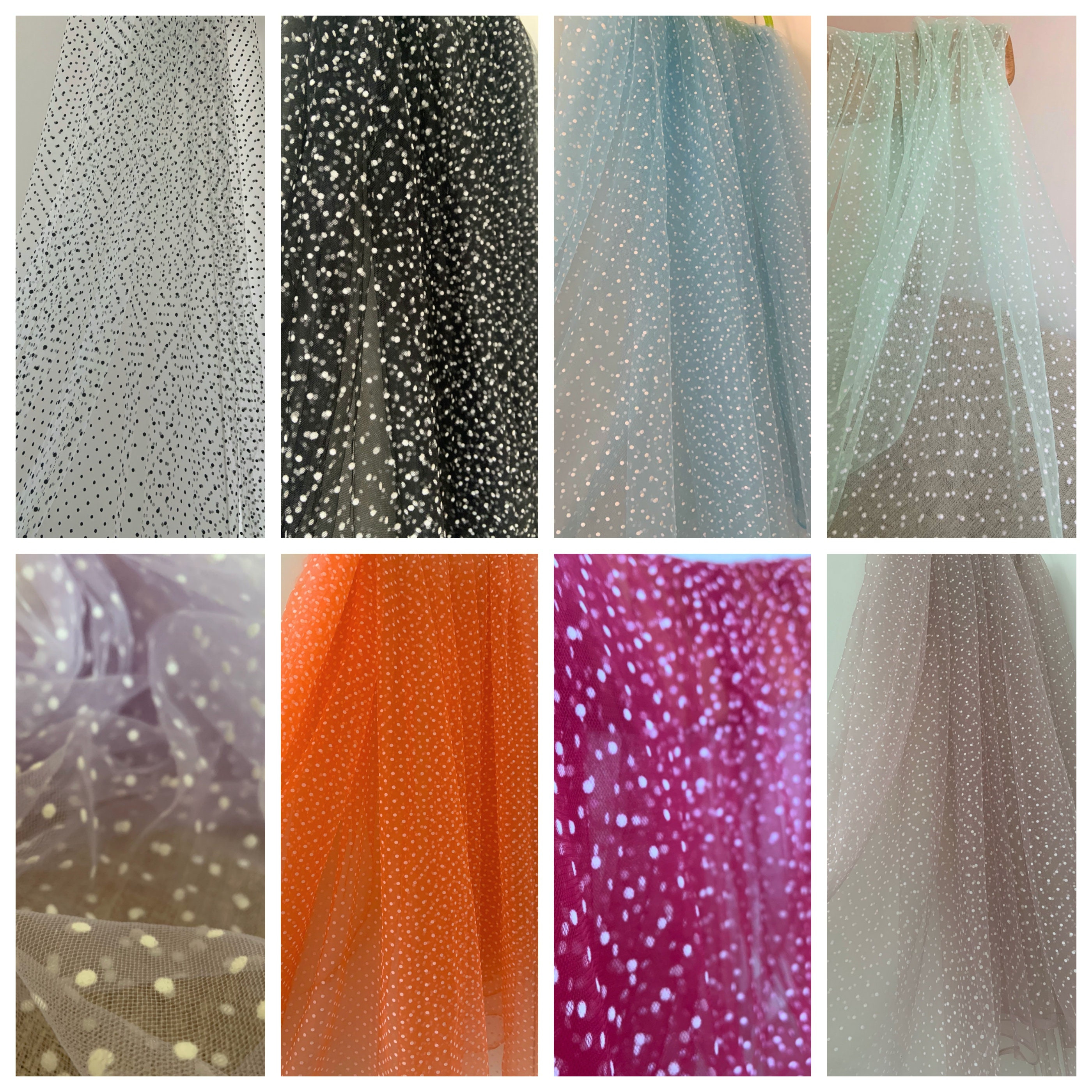 Soft tulle fabric with velvet polka dots | Etsy