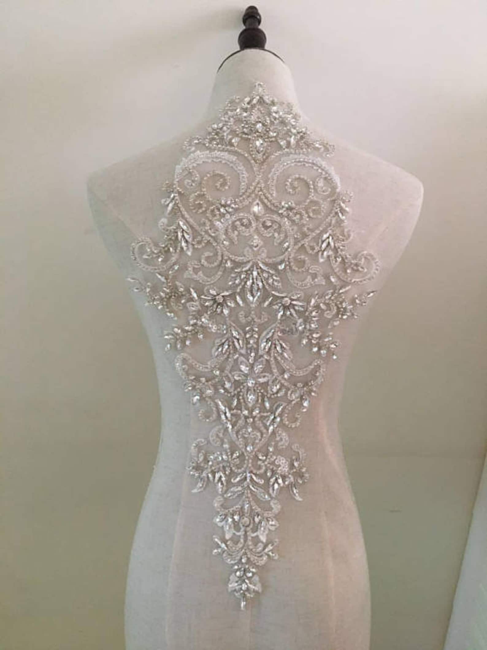Large Rhinestone Bodice Applique Large Crystal Applique | Etsy