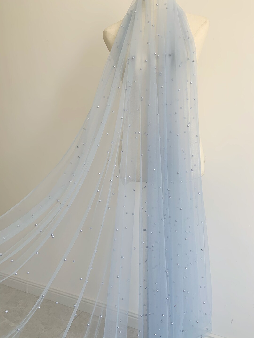 3yards Pale Blue Tulle Fabric With Pearls for Dress and Veil - Etsy