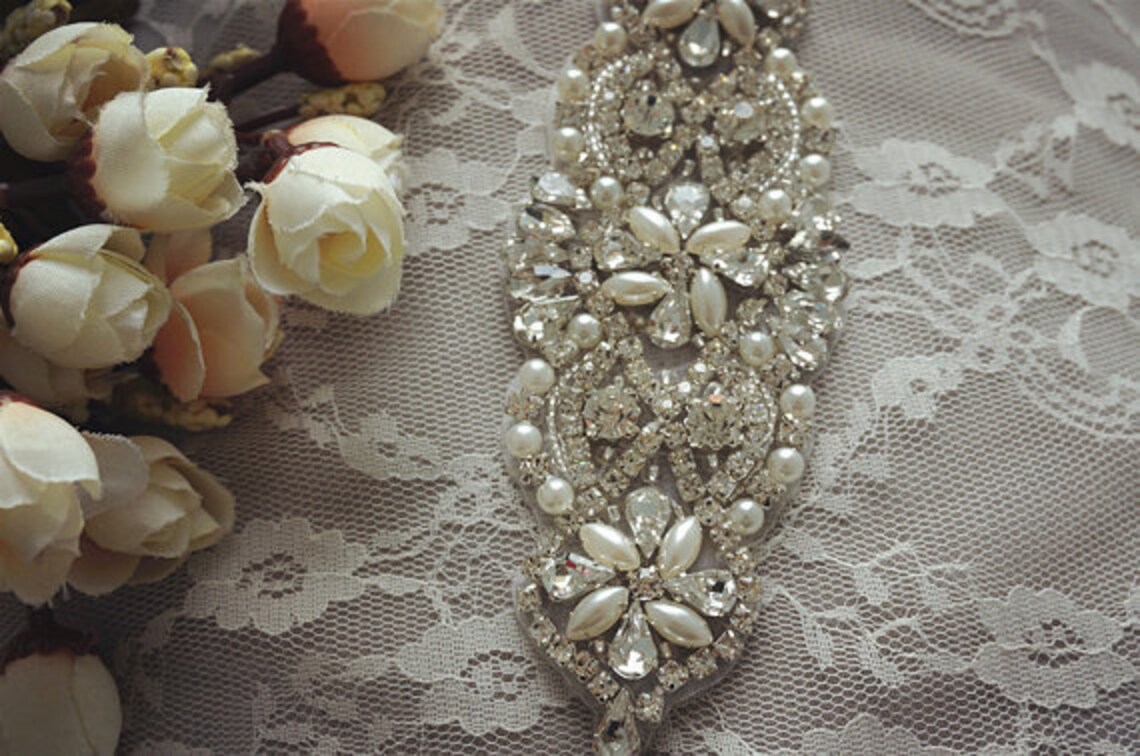 Rhinestone and Pearl Applique Crystal Beaded Applique for - Etsy