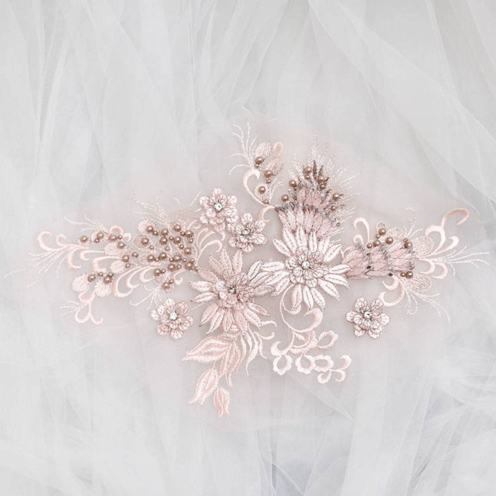 Light Pink Lace Applique Heavy Bead Lace Applique 3D Lace - Etsy