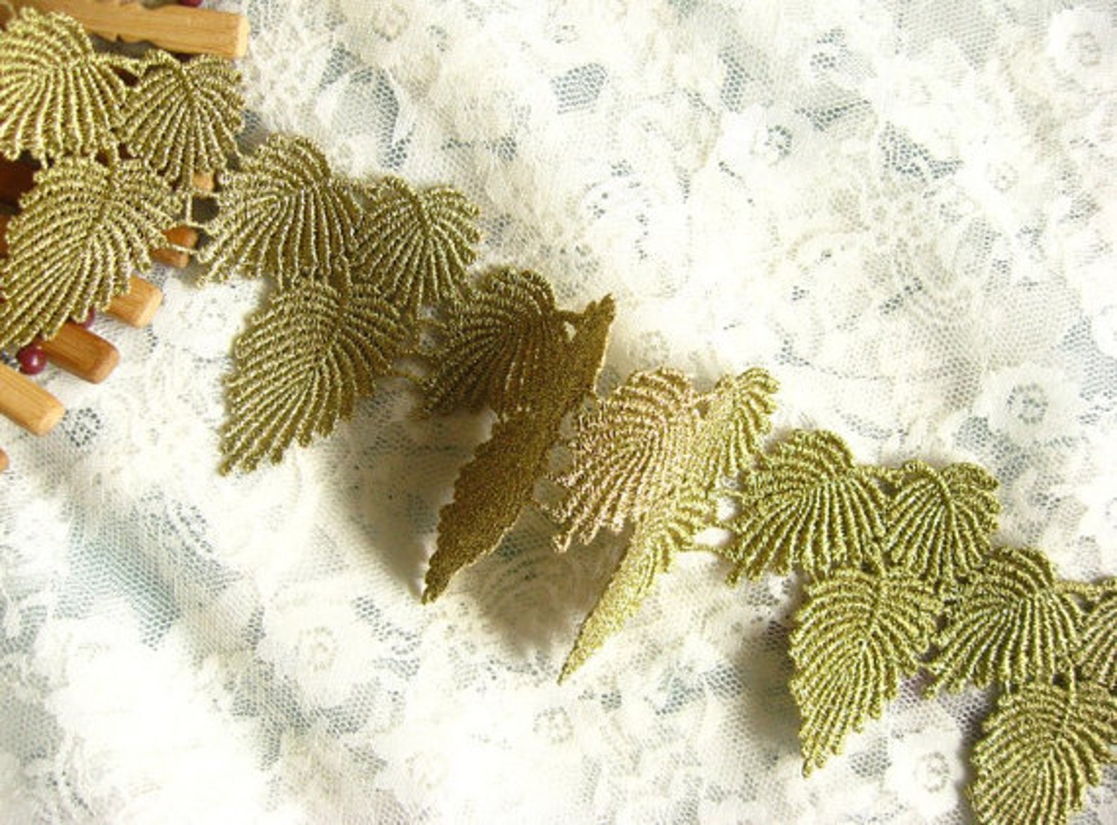 Metallic Gold Leaves Lace Trim, Gold Lace Trim, Guipure Lace Trim With ...