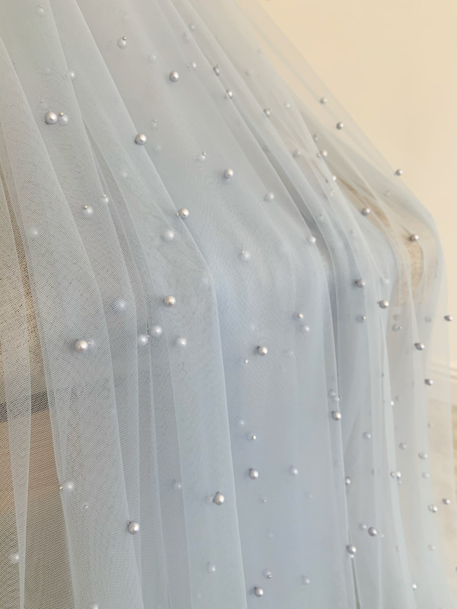 3yards Soft Blue Tulle Fabric With Pearls Pearl Bead Tulle - Etsy
