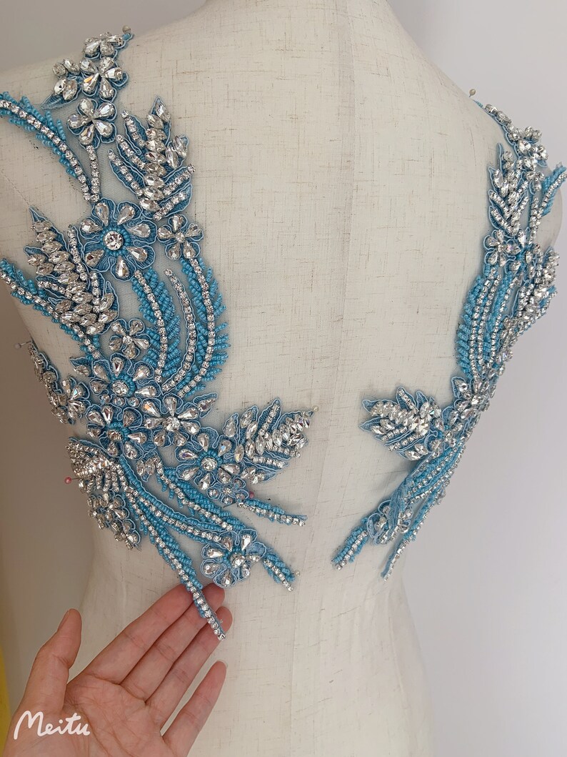 Light Blue Rhinestone Bead Applique Heavy Bead Handmade - Etsy