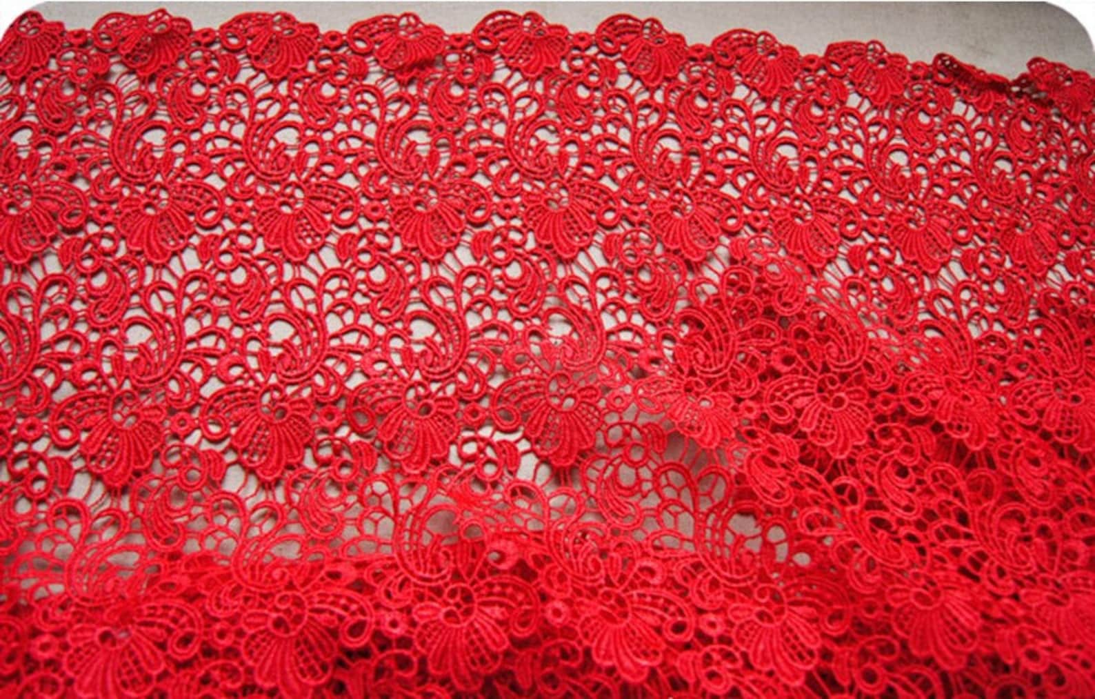 Red Lace Fabrics Crocheted Gown Fabric Hollowed Out - Etsy