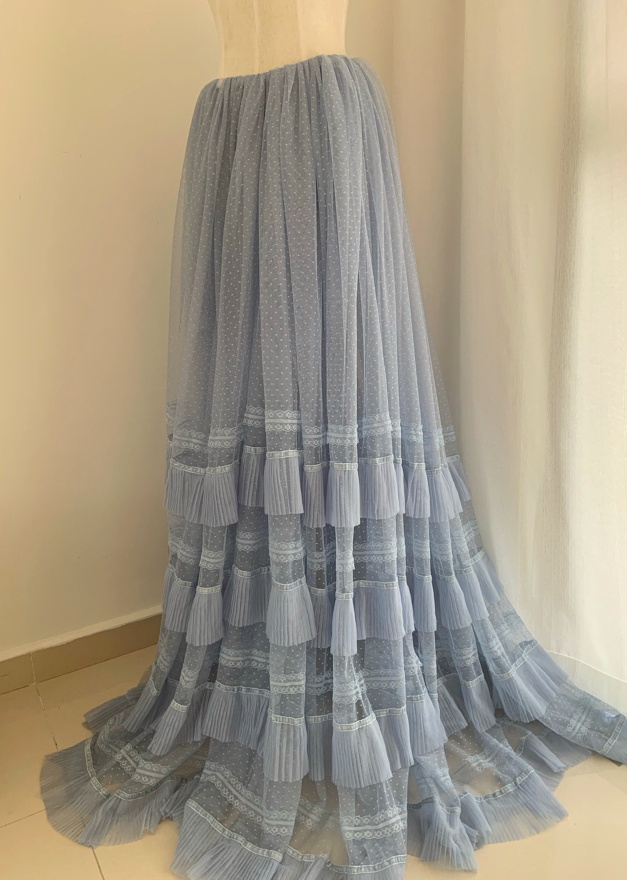 Pale blue ruffled Tulle fabric ruffle fabric for cake dress | Etsy