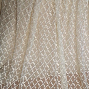 Ivory Cream Lace Fabric With Checks, Cream Cotton Lace Fabric ...