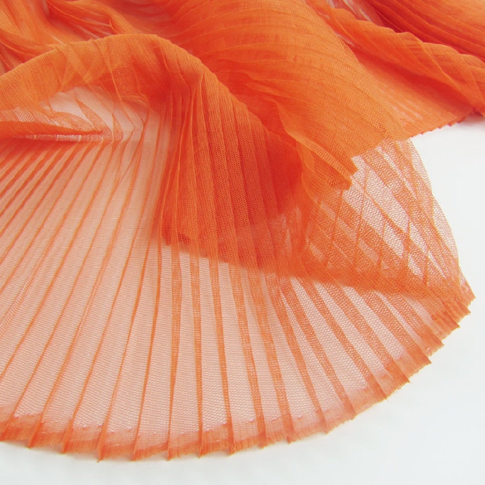 Orange Tulle Accordion Pleated Fabric, Tulle Fabric With Vertical ...