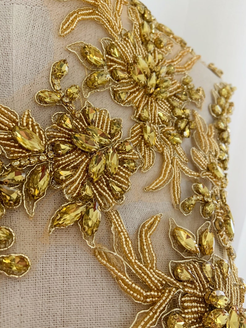 All Gold Rhinestone Applique With Florals Motif - Etsy